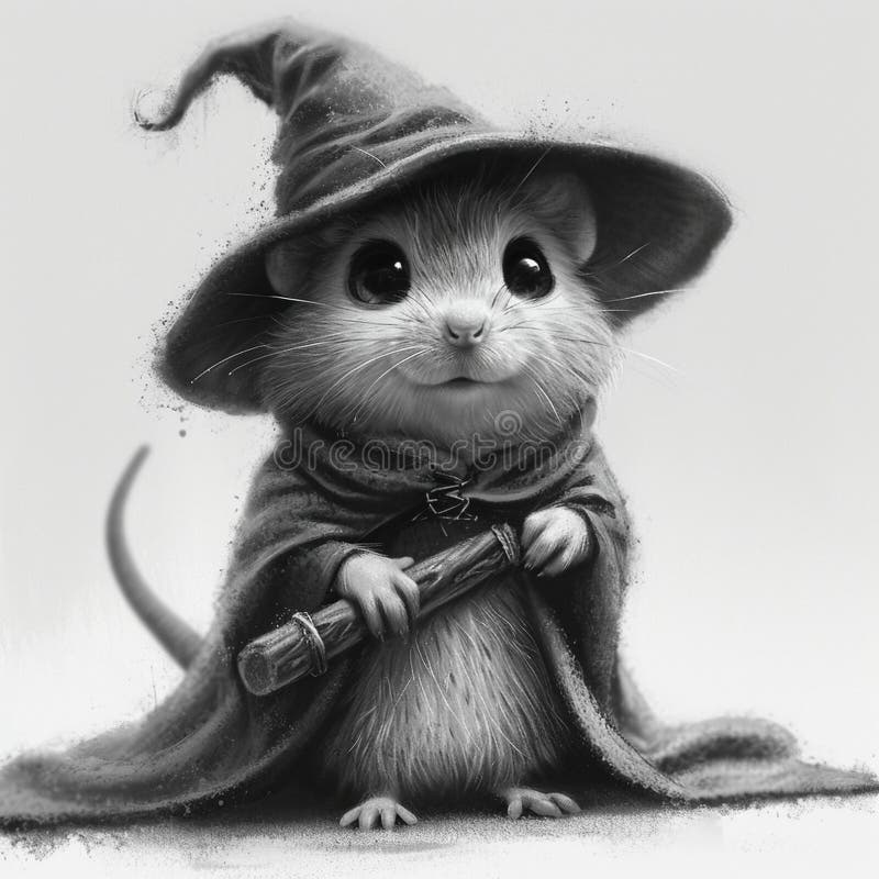 Adorable Gray Mouse Dressed As a Wizard, Holding a Magical Staff. Stock ...