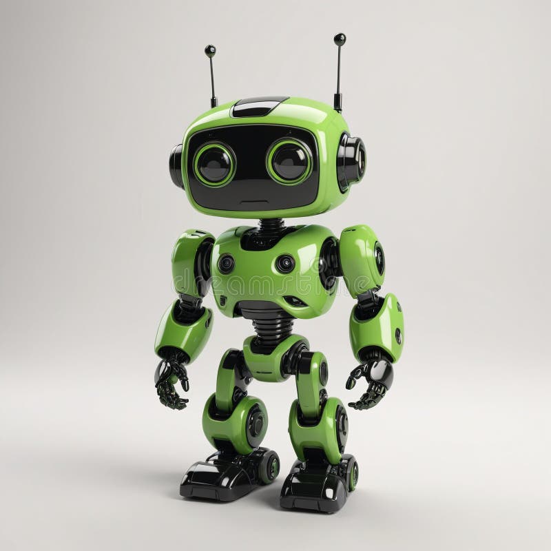 Adorable Green and Black Robot on White Background Stock Illustration ...