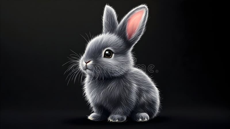 Adorable Grey Bunny with Fluffy Fur on a Dark Background Stock Image ...