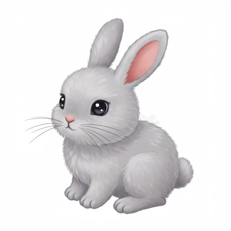Adorable Grey Fluffy Bunny Rabbit Illustration Stock Illustration ...