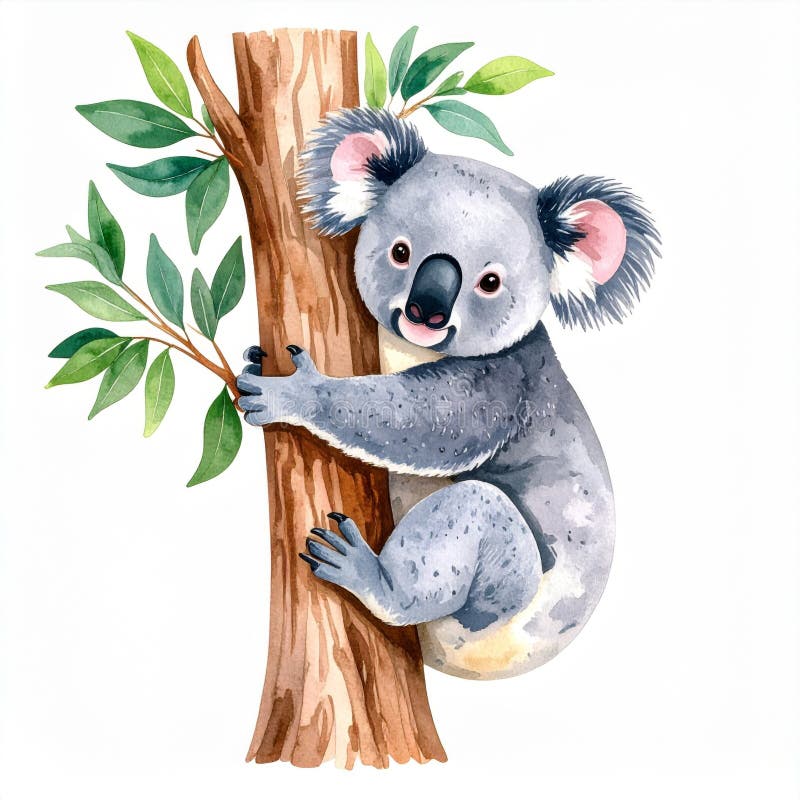 Adorable Grey Koala Bear Climbing a Tree Stock Illustration ...
