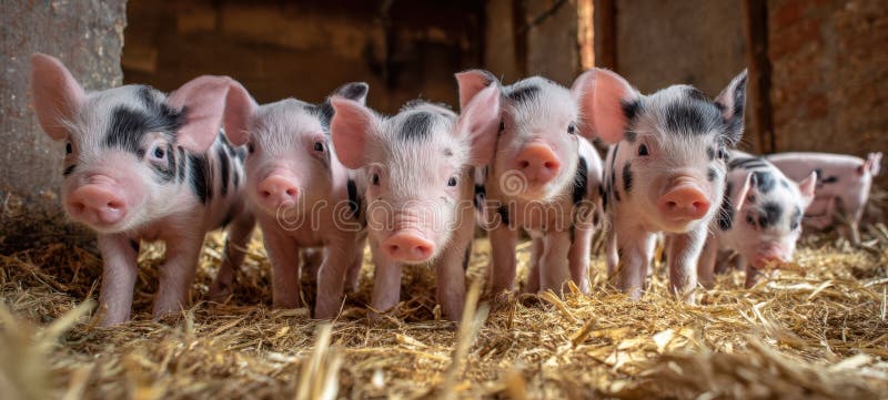 The Adorable Group of Piglets Exploring Their Cozy Barn Environment. AI ...