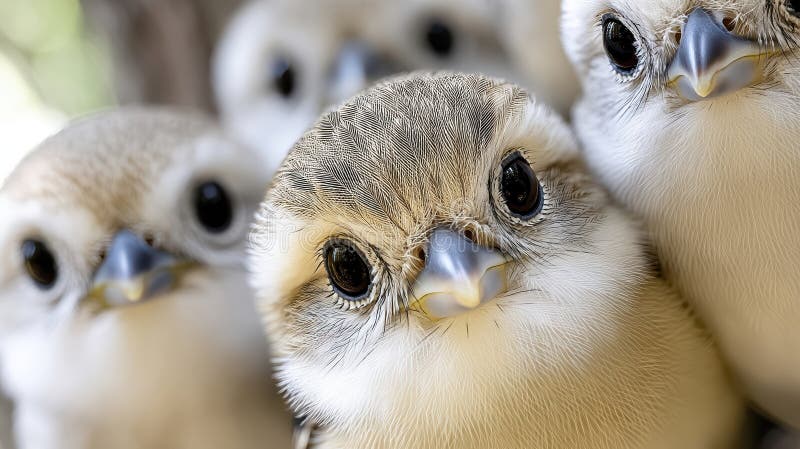 An Adorable Group of Small Birds Peers Down at the Camera with Curious ...