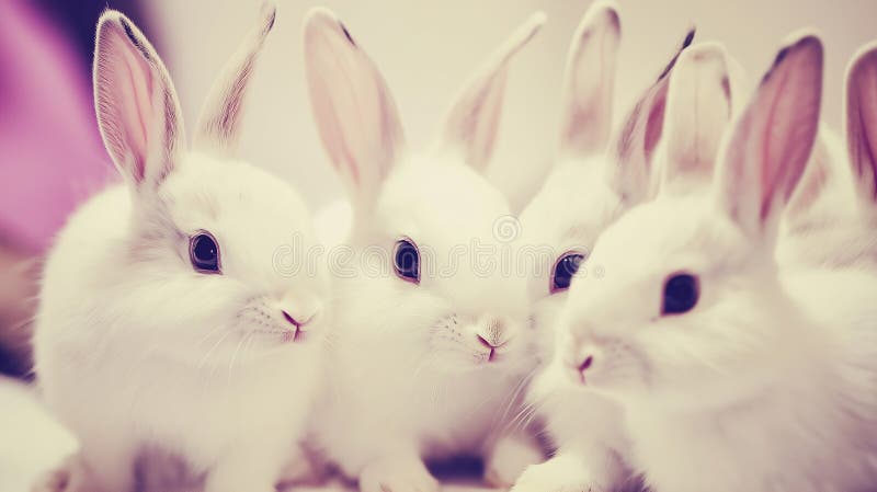 Adorable Group of White Rabbits with Attentive Ears and Bright Eyes ...
