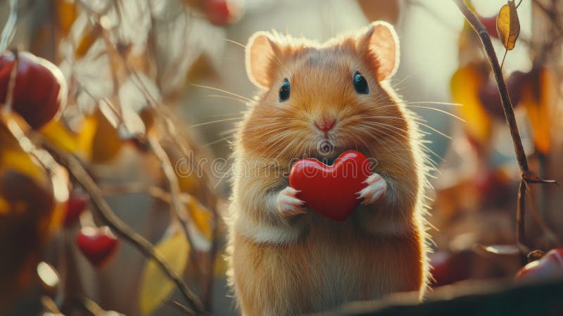 Adorable Hamster Holding Red Heart Outdoors Stock Illustration ...