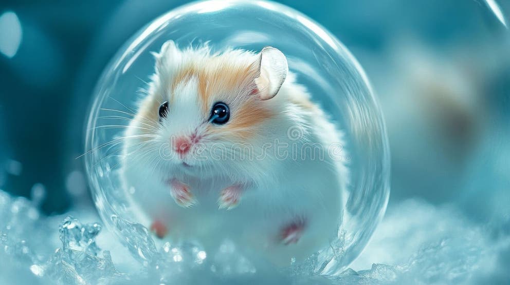 Adorable Hamster Inside a Clear Bubble on Ice Stock Illustration ...