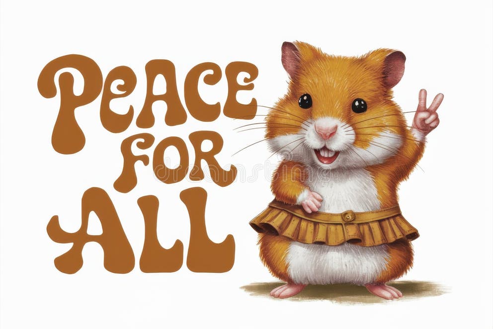 Adorable Hamster with Peace Gesture and Peace for All Text Stock Photo ...