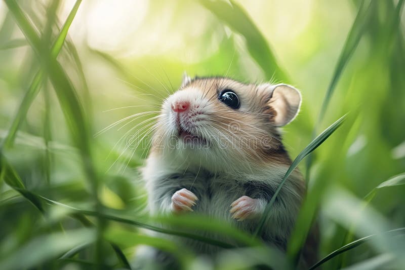 Cute Hamster Exploring Green Grass Outdoors in Spring Stock Image ...