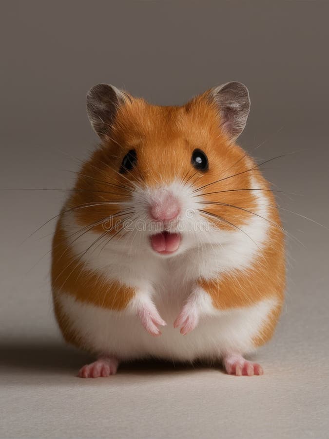 Adorable Hamster Standing with Paws Up on Neutral Background - Studio ...