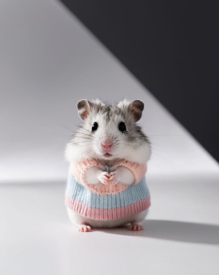 Adorable Hamster in Striped Sweater on Dark Background. Stock Image ...