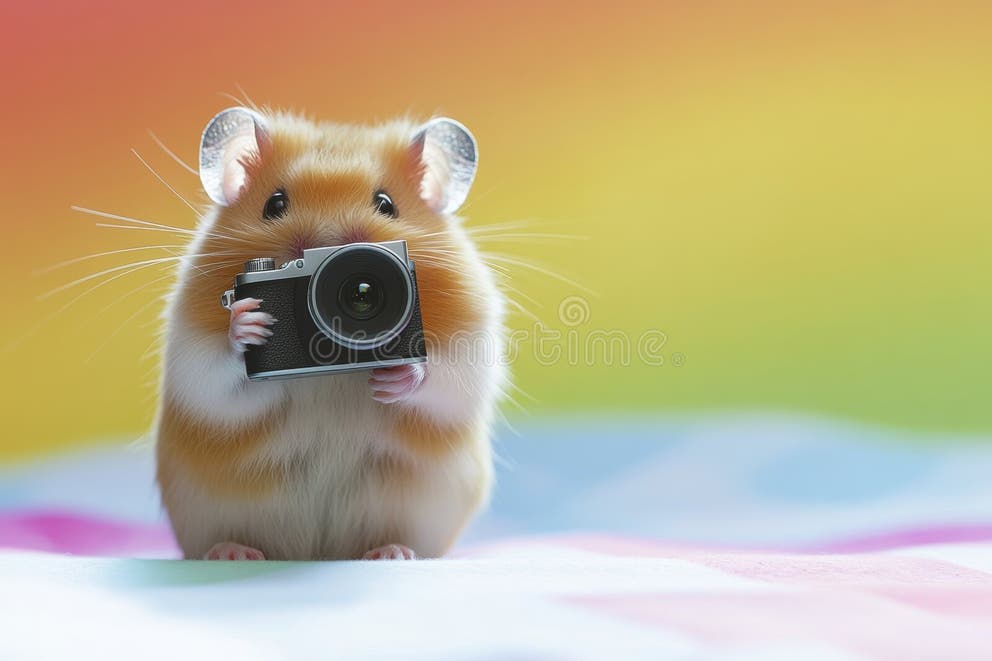 Adorable Hamster Using Camera in Creative Photography Session Stock ...
