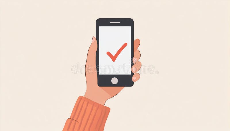 Adorable Hand Holding Smartphone with Check Mark Displayed on Screen ...