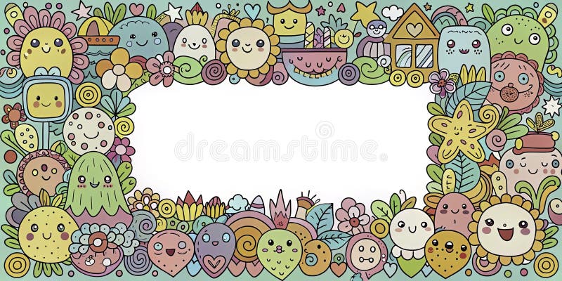 Adorable HandDrawn Doodle Frames a Collection of Whimsical Kawaii and ...