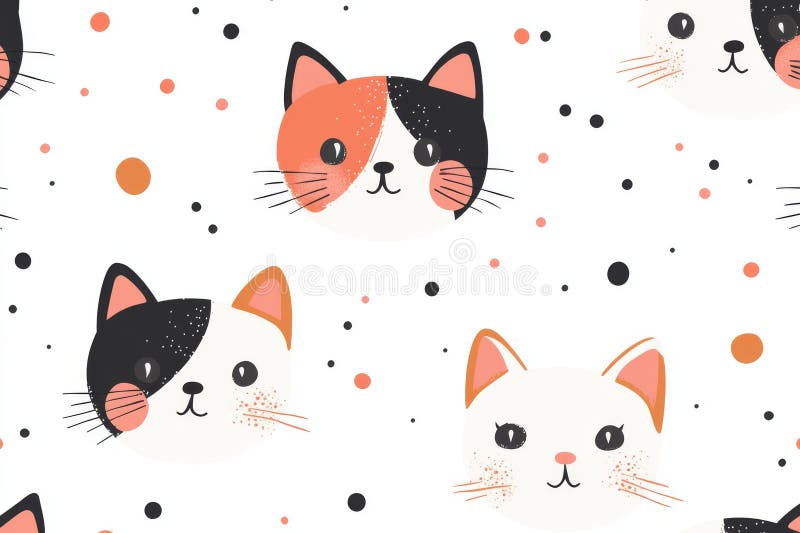 An Adorable and Happy Cartoon Cat Pattern that Has Many Different ...