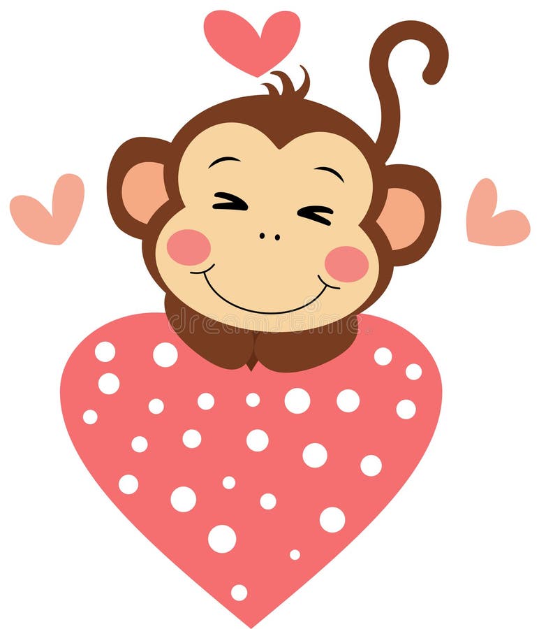 Adorable Happy Monkey with Heart Stock Vector - Illustration of sheet ...