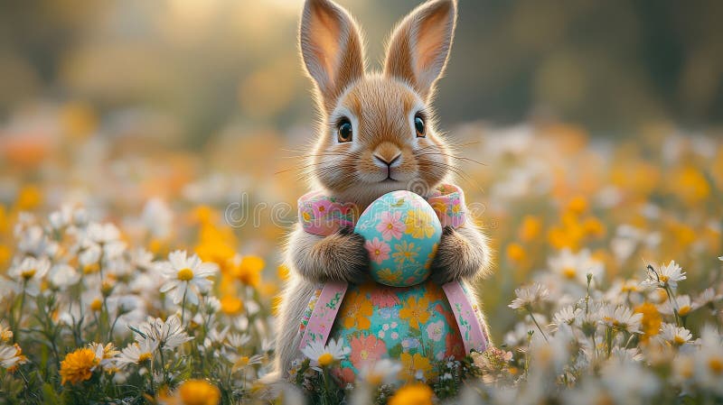 An Adorable Hare Dressed in a Bright Easter Costume Holds a Colorful ...