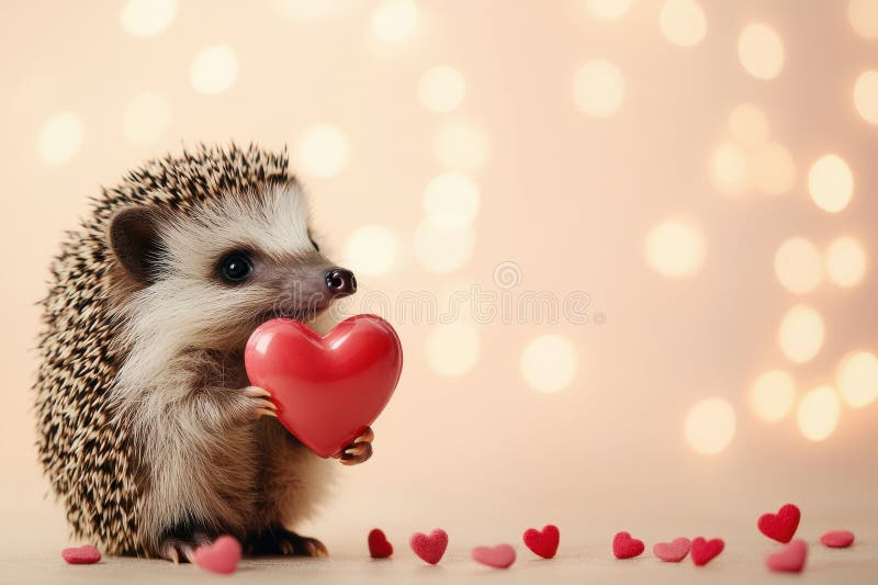Adorable Hedgehog Holding a Heart in Minimalistic Romantic Scene Stock ...