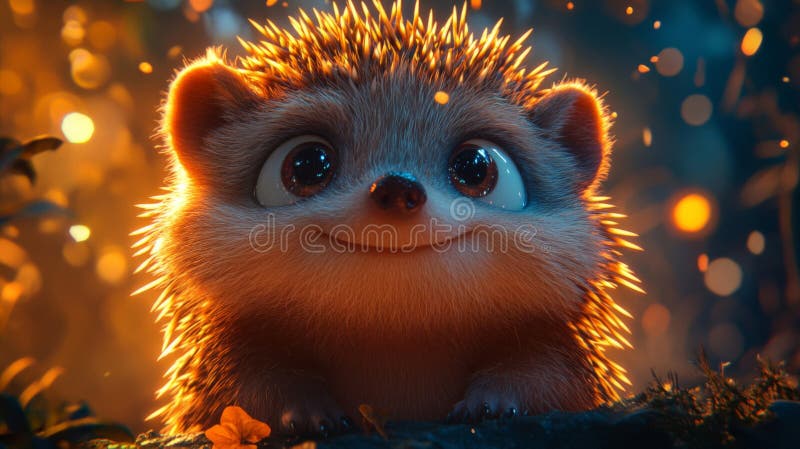 Adorable Hedgehog Smiles in Golden Forest Light Stock Illustration ...