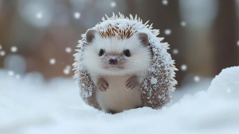 Adorable Hedgehog in Snow, Winter Scene Stock Illustration ...