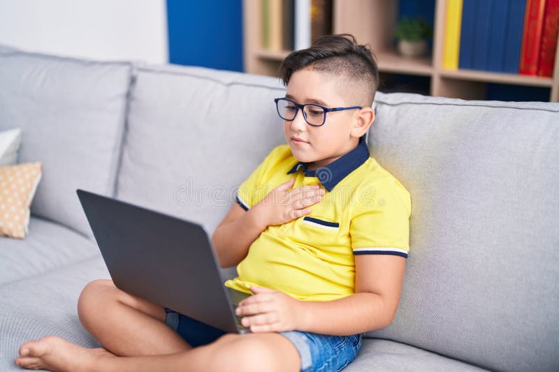 Adorable Hispanic Boy Having Video Call Communicate with Sign Deaf ...