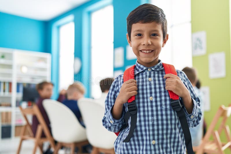 Adorable Hispanic Boy Student Smiling Confident Standing at Classroom ...