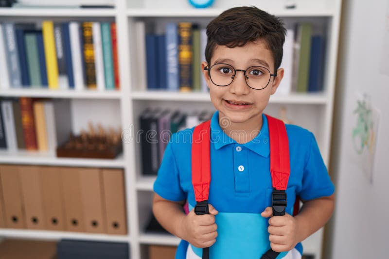 Adorable Hispanic Boy Student Smiling Confident Standing at Library ...