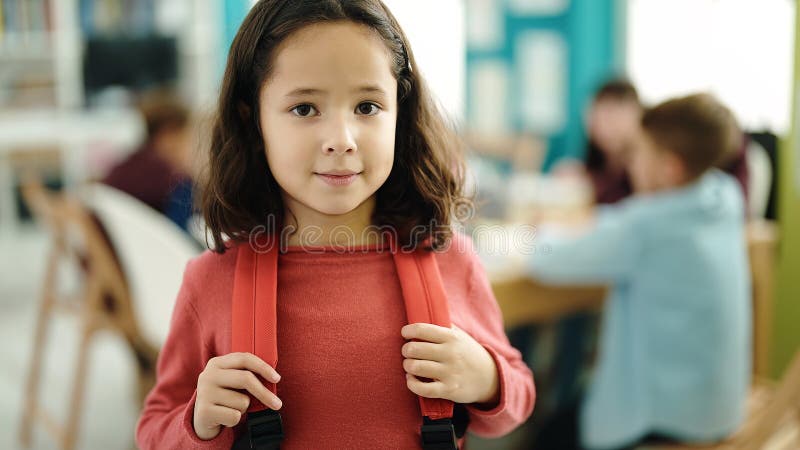 Adorable Hispanic Girl Student Smiling Confident Standing at Classroom ...