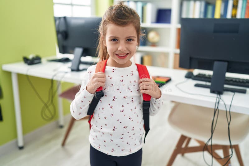 Adorable Hispanic Girl Student Smiling Confident Standing at Classroom ...