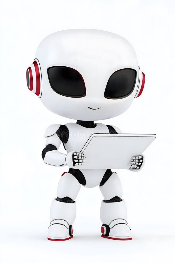 Adorable Humanoid Robot Holding a Tablet, Representing Advanced ...