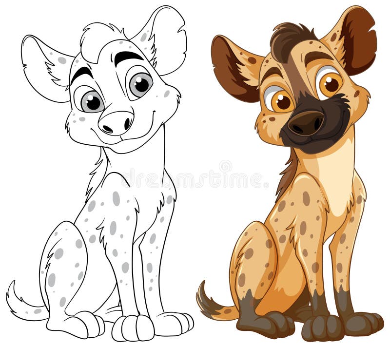 Hyena in color and outline stock vector. Illustration of wildlife ...