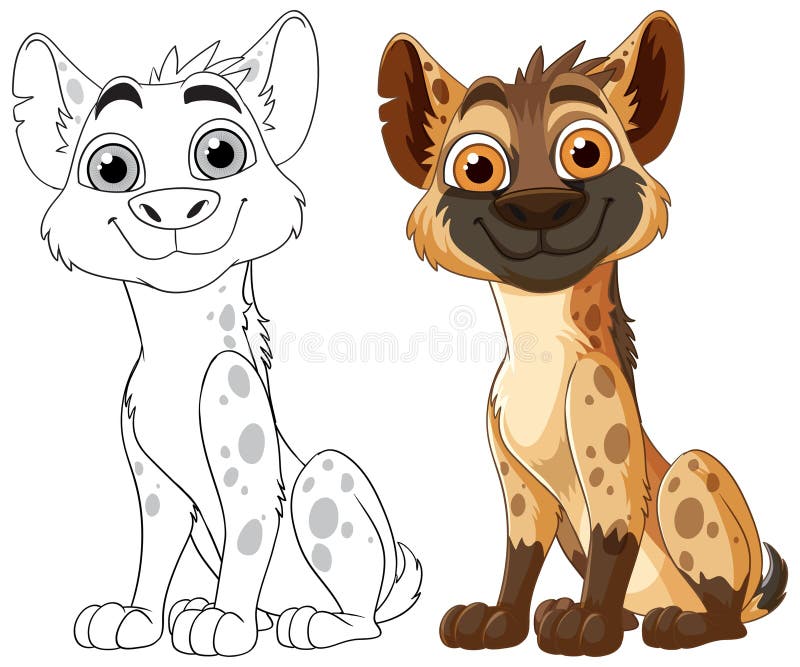 Hyena in Color and Outline Versions Stock Vector - Illustration of ...