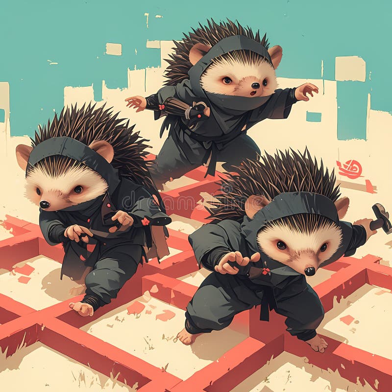 Ninja Hedgehogs - Cool & Cute! Stock Illustration - Illustration of costumes, innocent: 311008564
