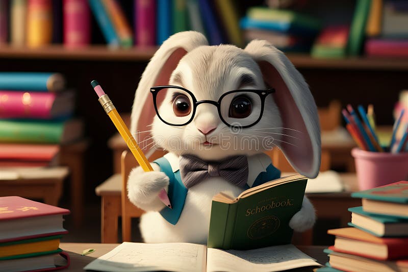 Cute Bunny Studying in a Classroom Setting Stock Illustration ...