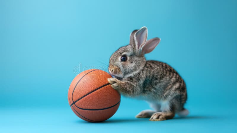 Cute Bunny Slam Dunk on Solid Background - Playful Rabbit Playing ...