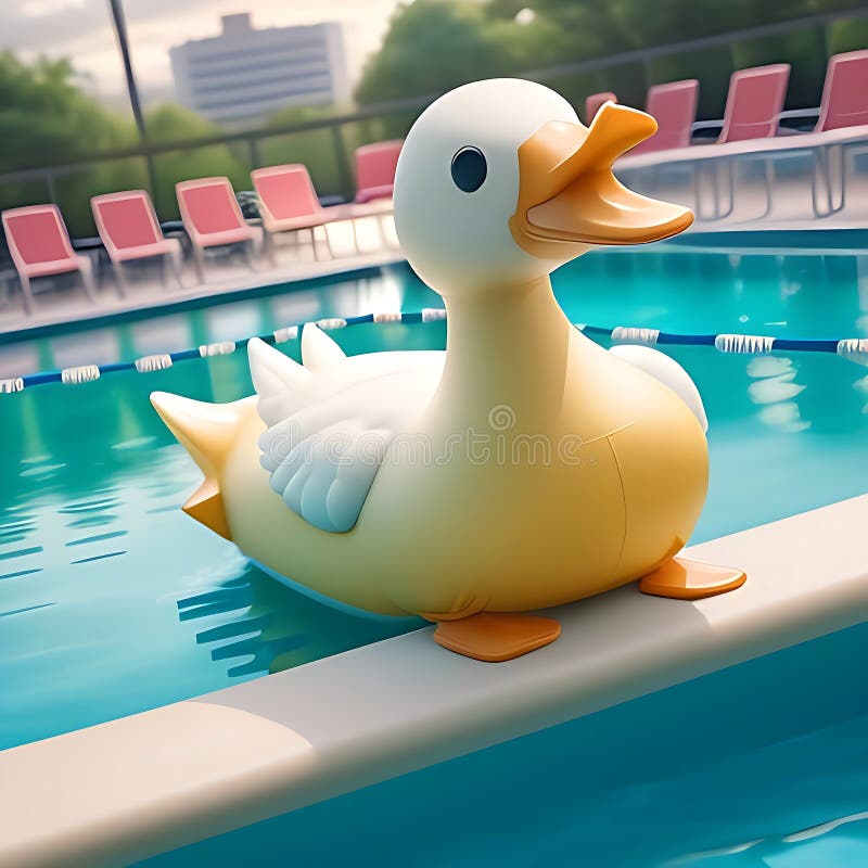 Adorable Inflatable Duck Float in a Sparkling Pool, Perfectly ...