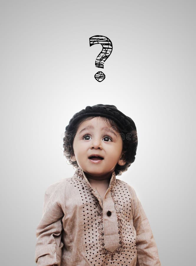 Adorable Intelligent Little Boy Thinking Question Mark Stock Image ...