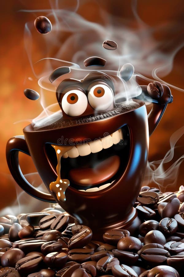 Adorable Java Joy: 3d Cute Cartoon Happy Coffee Bean Character with ...