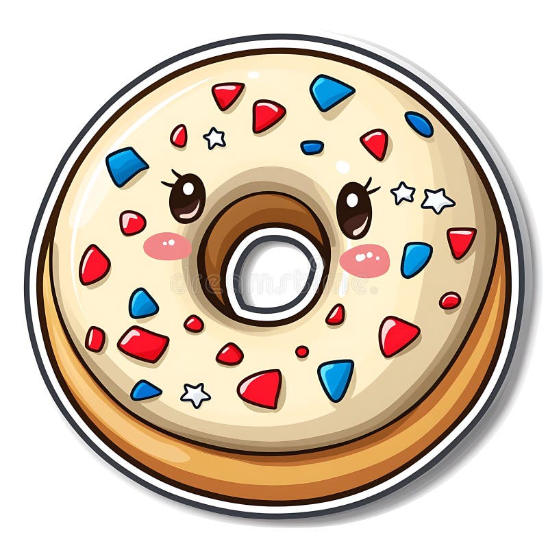 Adorable Kawaii Donut with Red and Blue Sprinkles Stock Illustration ...