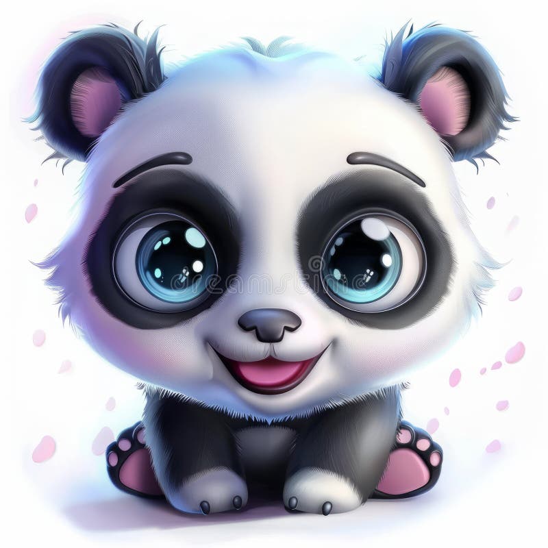 Adorable Kawaii Panda Illustration with Big Eyes and Cute Expression ...