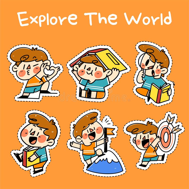 Adorable Kid Explore the World Hand Drawn Vector Illustration Sticker ...