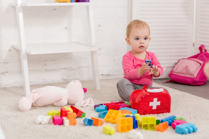 Adorable Kid Playing with First Aid Kit Stock Photo - Image of ...
