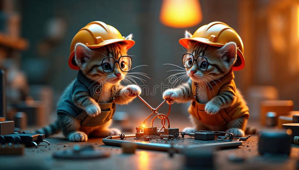 Adorable Kitten Engineers: Tiny Technicians at Work in a Whimsical ...