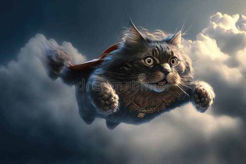 Adorable Kitten Flying Like a Superhero - Generative AI Stock ...