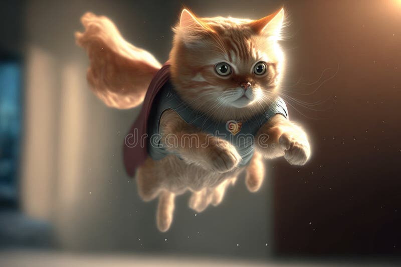 Adorable Kitten Flying Like a Superhero - Generative AI Stock ...