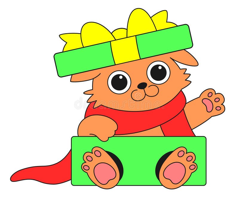 Adorable Kitten Inside a Gift Box Cartoon Illustration Stock Vector ...