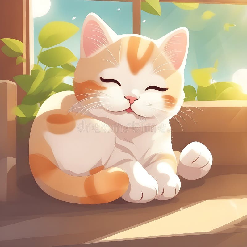 Adorable Kitten Napping in Sunlight Cartoon Stock Illustration ...