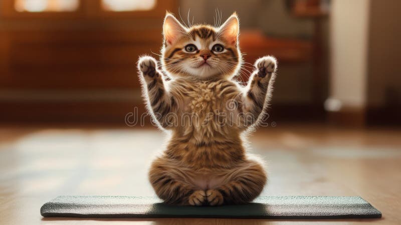 Adorable Kitten Practicing Yoga Pose in Sunlit Room Stock Photo - Image ...