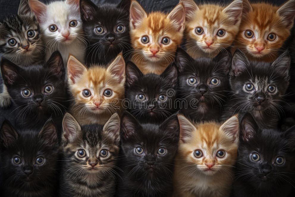 Adorable Kittens with Different Colored Fur are Looking Forward ...