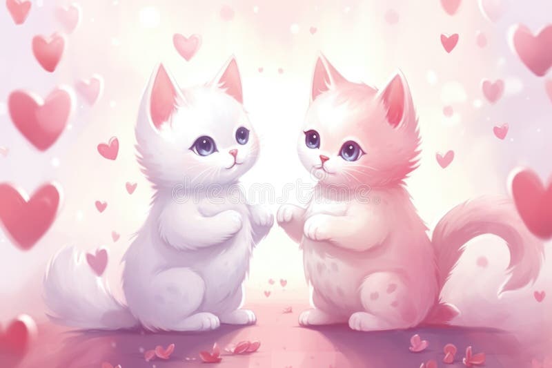 Adorable Kittens with Hearts Illustration Stock Image - Image of ...