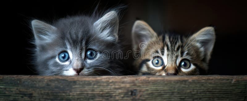 The Adorable Kittens Peeking Out with Curious Eyes from a Wooden ...